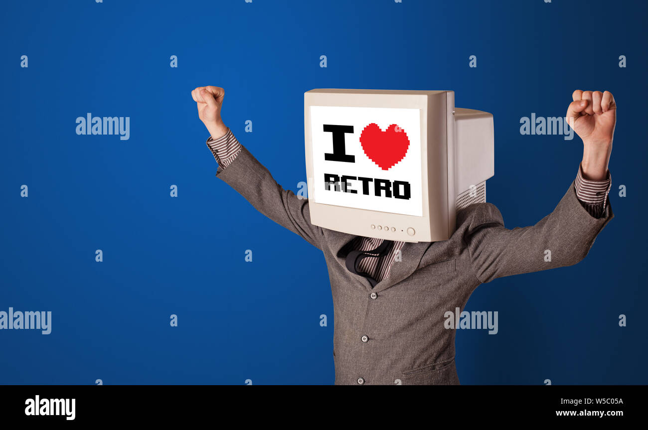 Young person with monitor head, old school 8-BIT concept Stock Photo ...