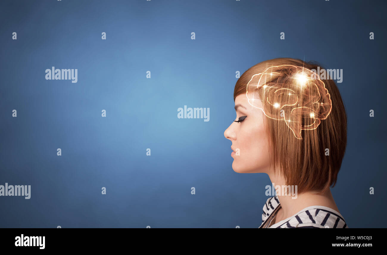 Portrait with lighting brain and brainstorming concept Stock Photo - Alamy
