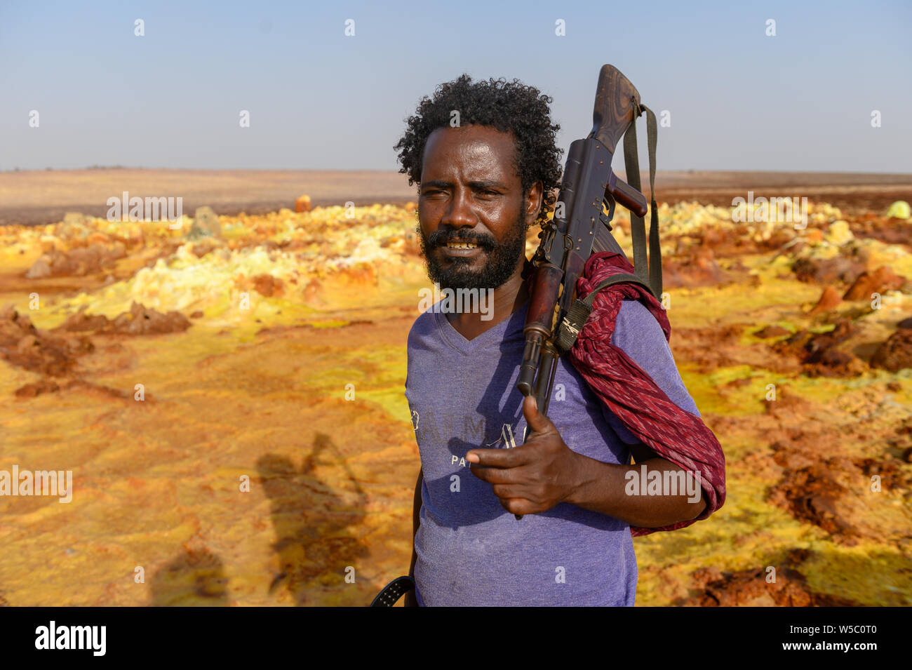An armed guide for people traveling through the Dallol hydrothermal hot ...