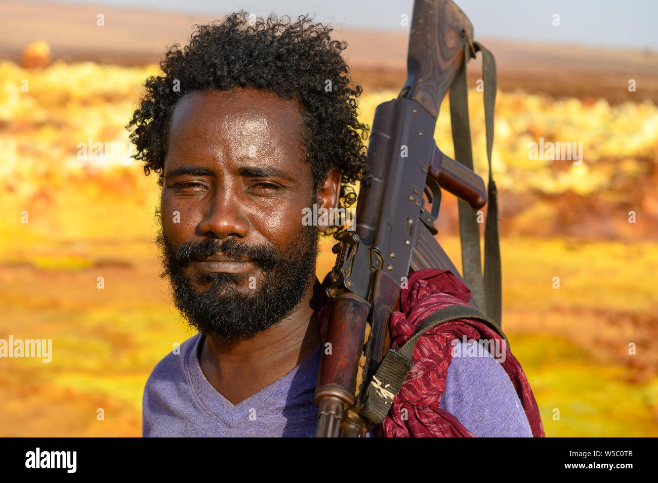 An armed guide for people traveling through the Dallol hydrothermal hot ...