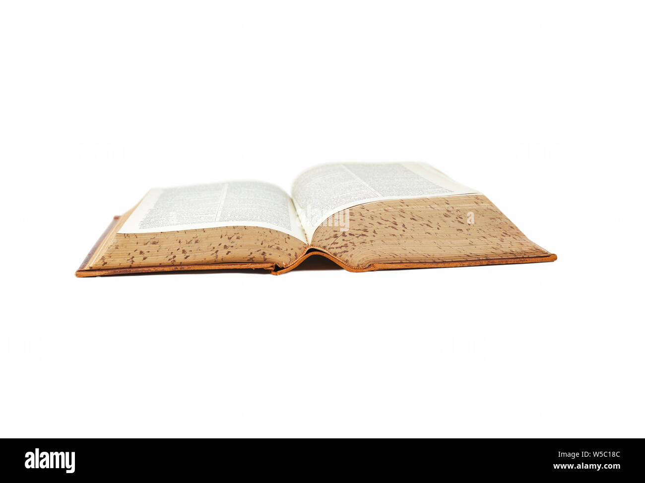 Large vintage dictionary covered in leather laying open isolated on ...