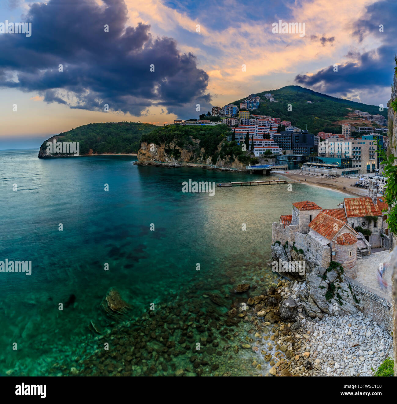 Sunset aerial view of Budva Old Town from the Citadel with with Richard ...