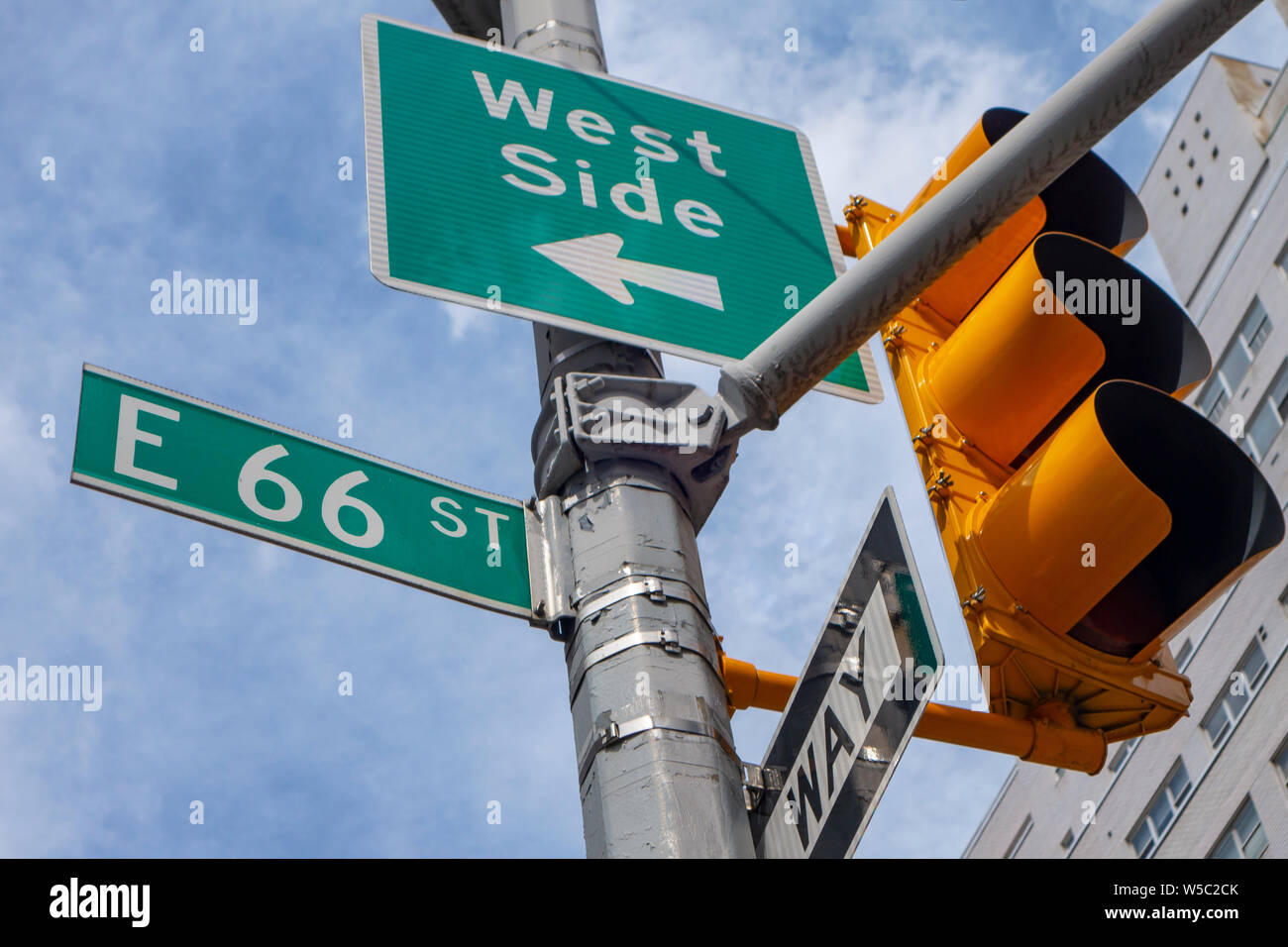 one way westside and e 66 st signs in manhattan new york Stock Photo ...