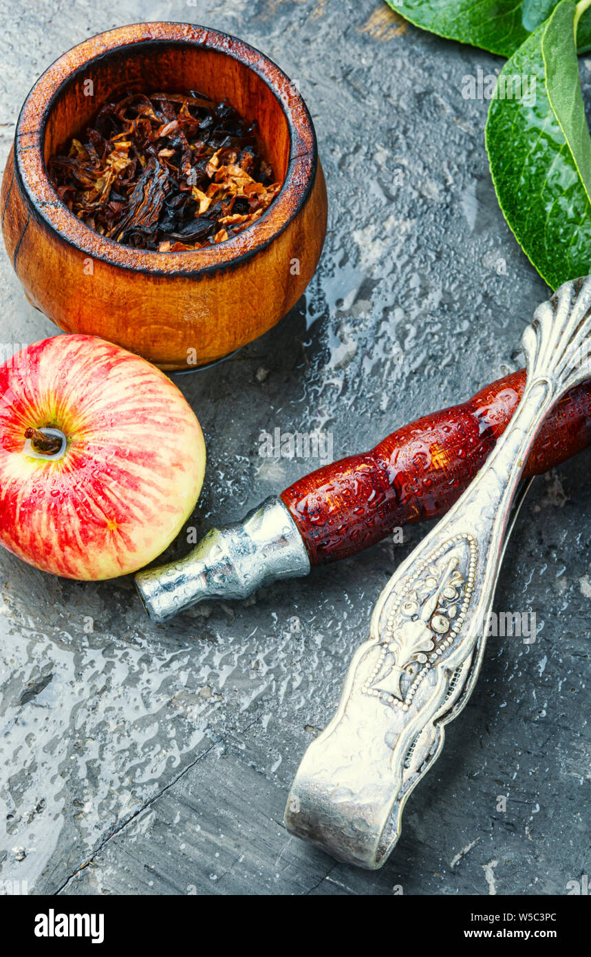 Details of the eastern hookah.Hookah with apple flavor.Smoking apple ...