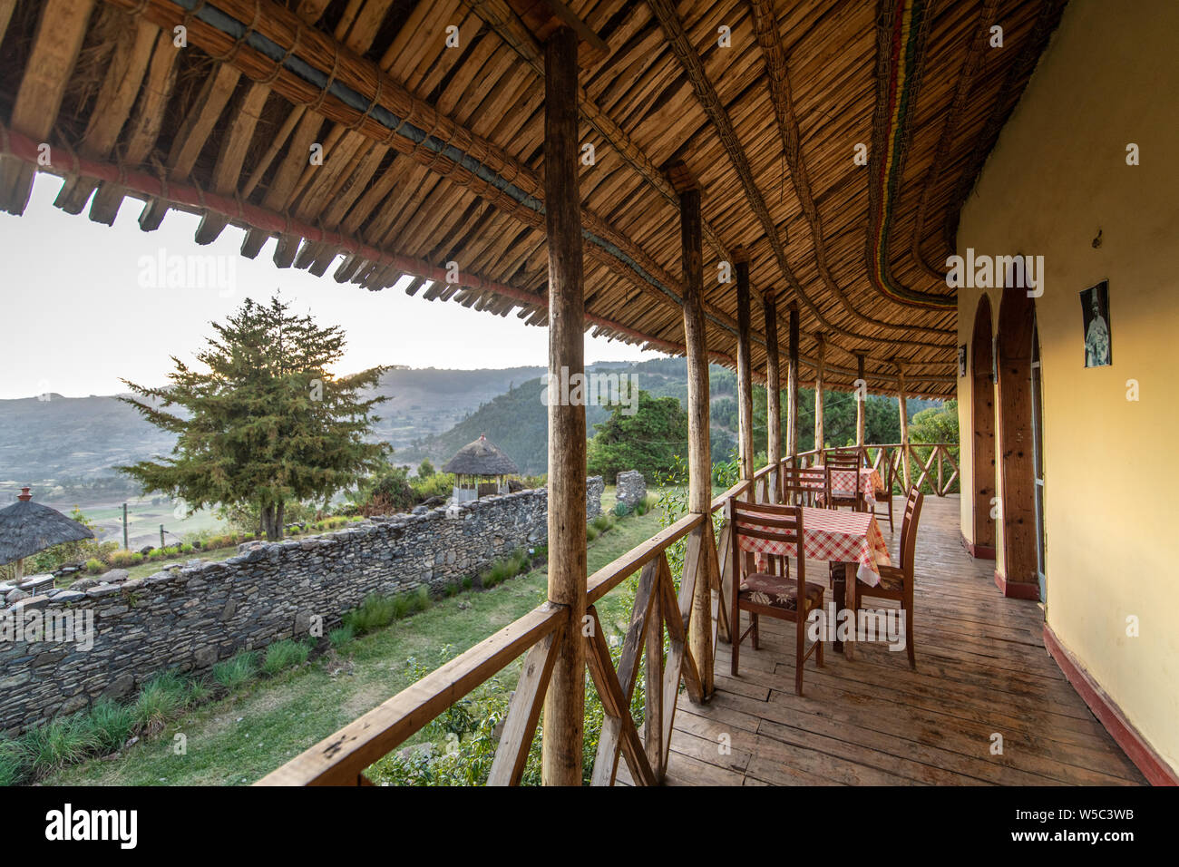 View from the deck of a hillside building, Ankober, Ethiopia Stock ...