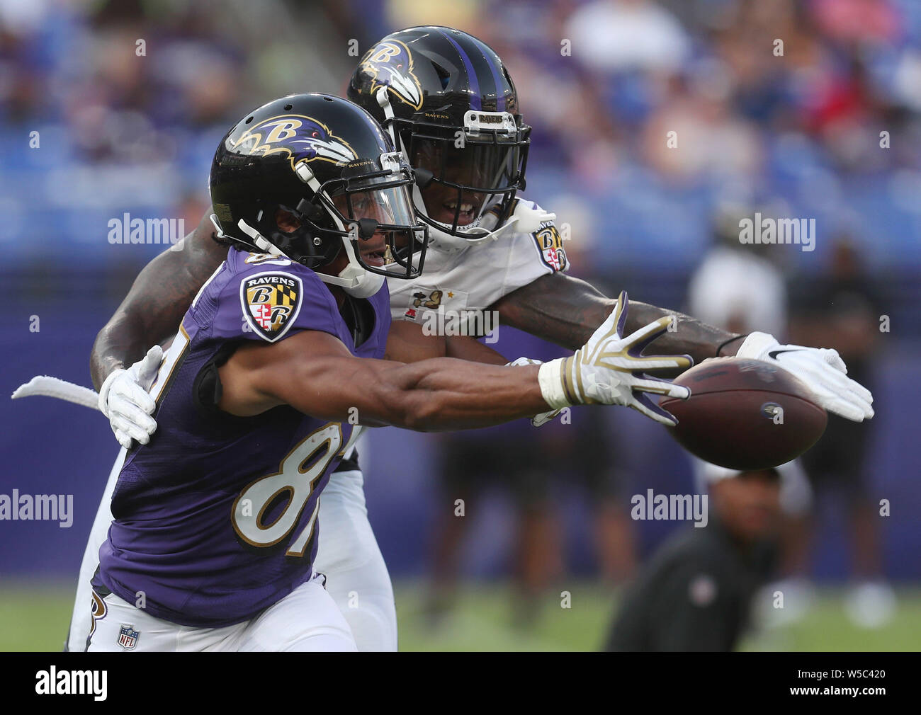 Baltimore, USA. 27th July, 2019. Baltimore Ravens WR Joe Horn Jr. (87 ...