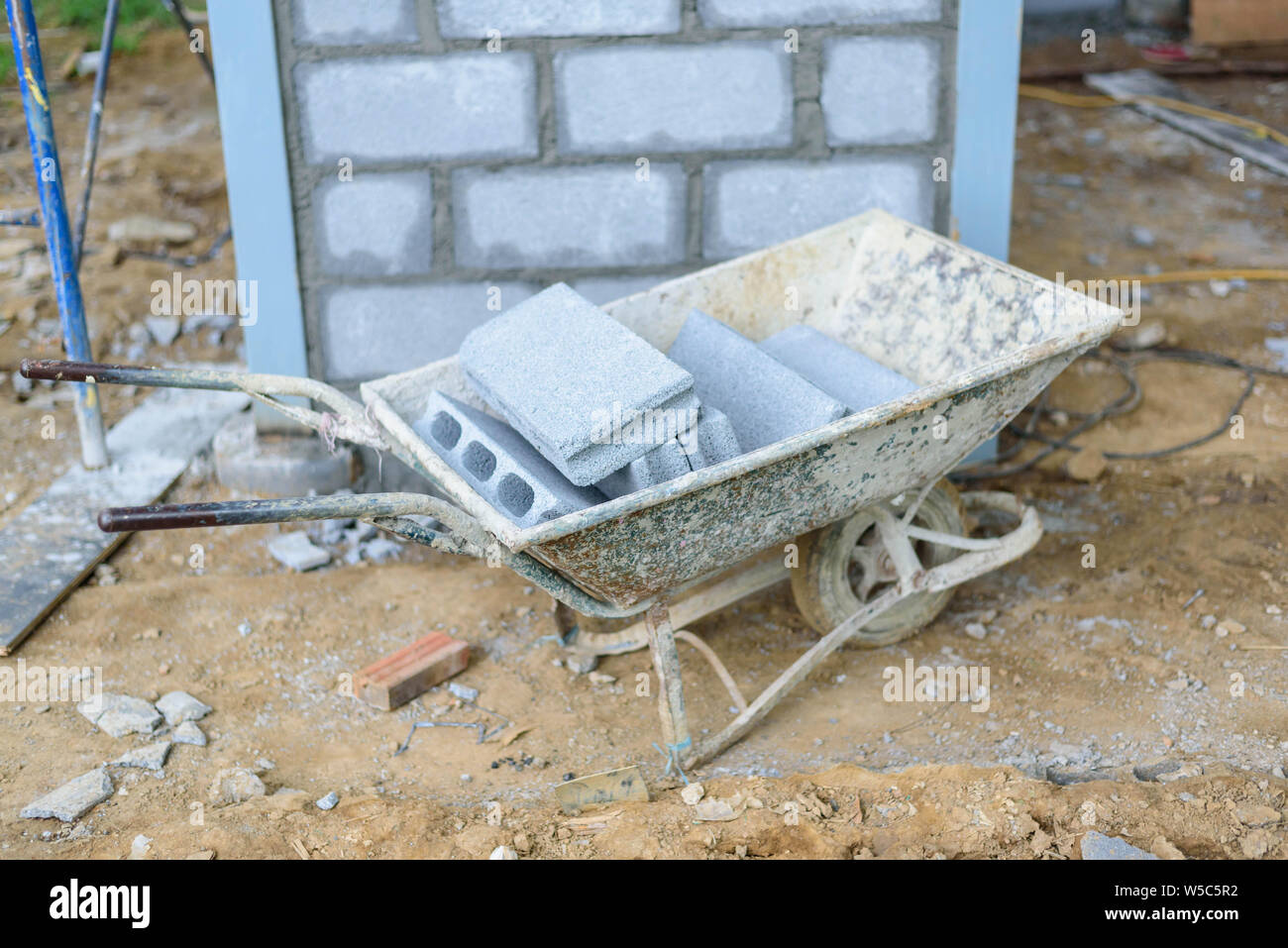 Brick in Construction trolley for build the construction Stock Photo ...
