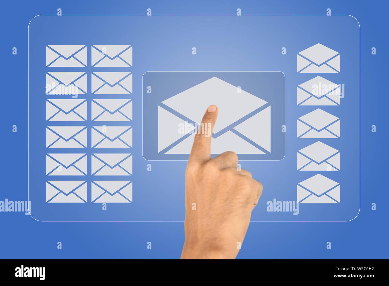 Finger touching e-mail sign on transparent digital touch screen Stock ...