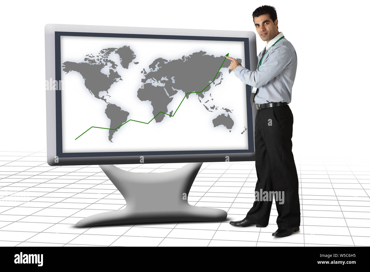 Businessman showing a world map Stock Photo - Alamy