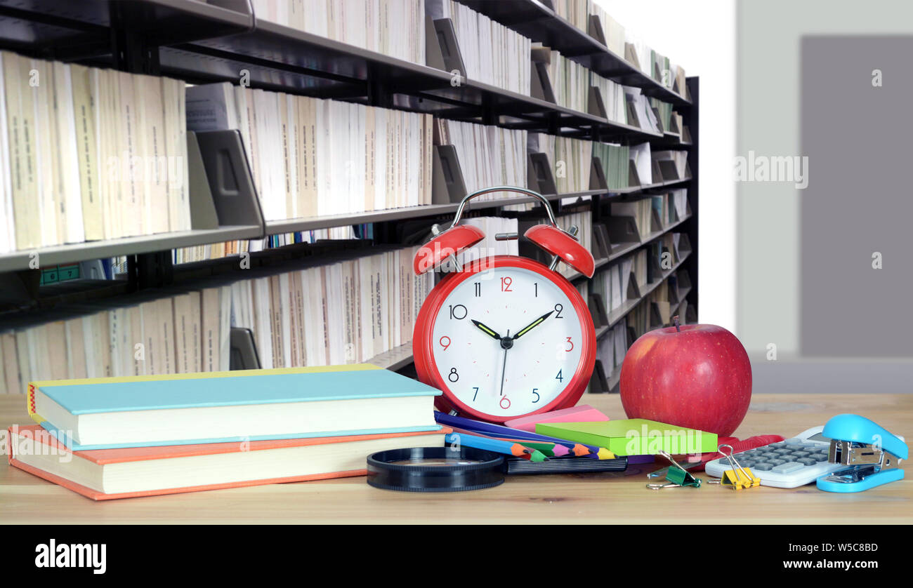 stack of books in library for education concept Stock Photo - Alamy