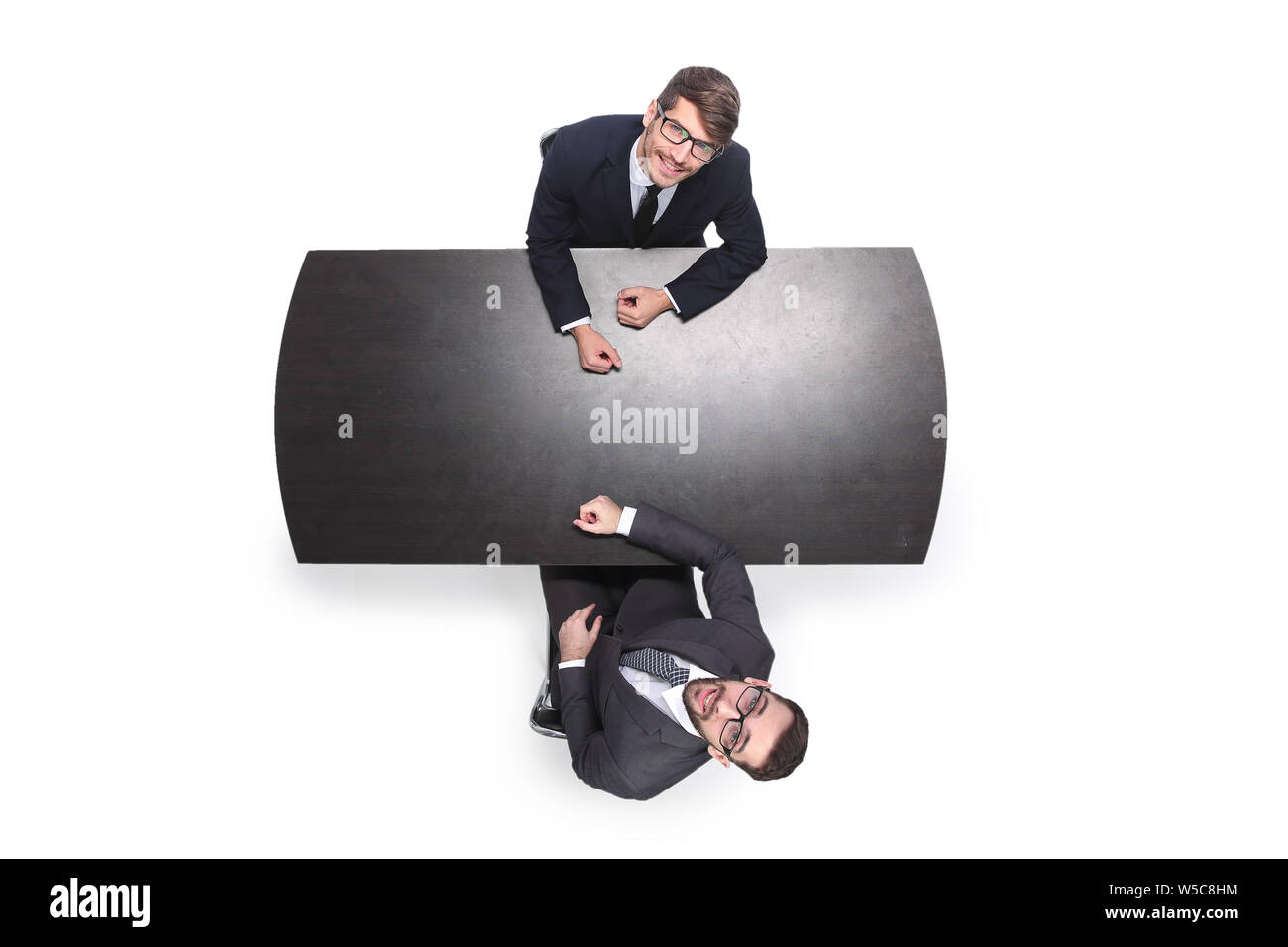 top view. two business people discussing something at a meeting Stock ...