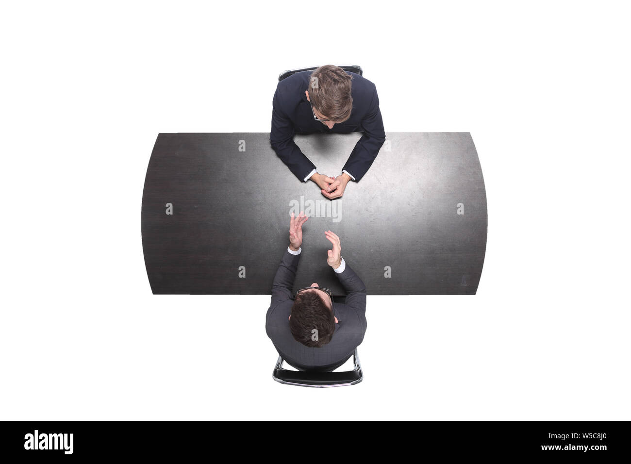 top view. two business people discussing something at a meeting Stock ...