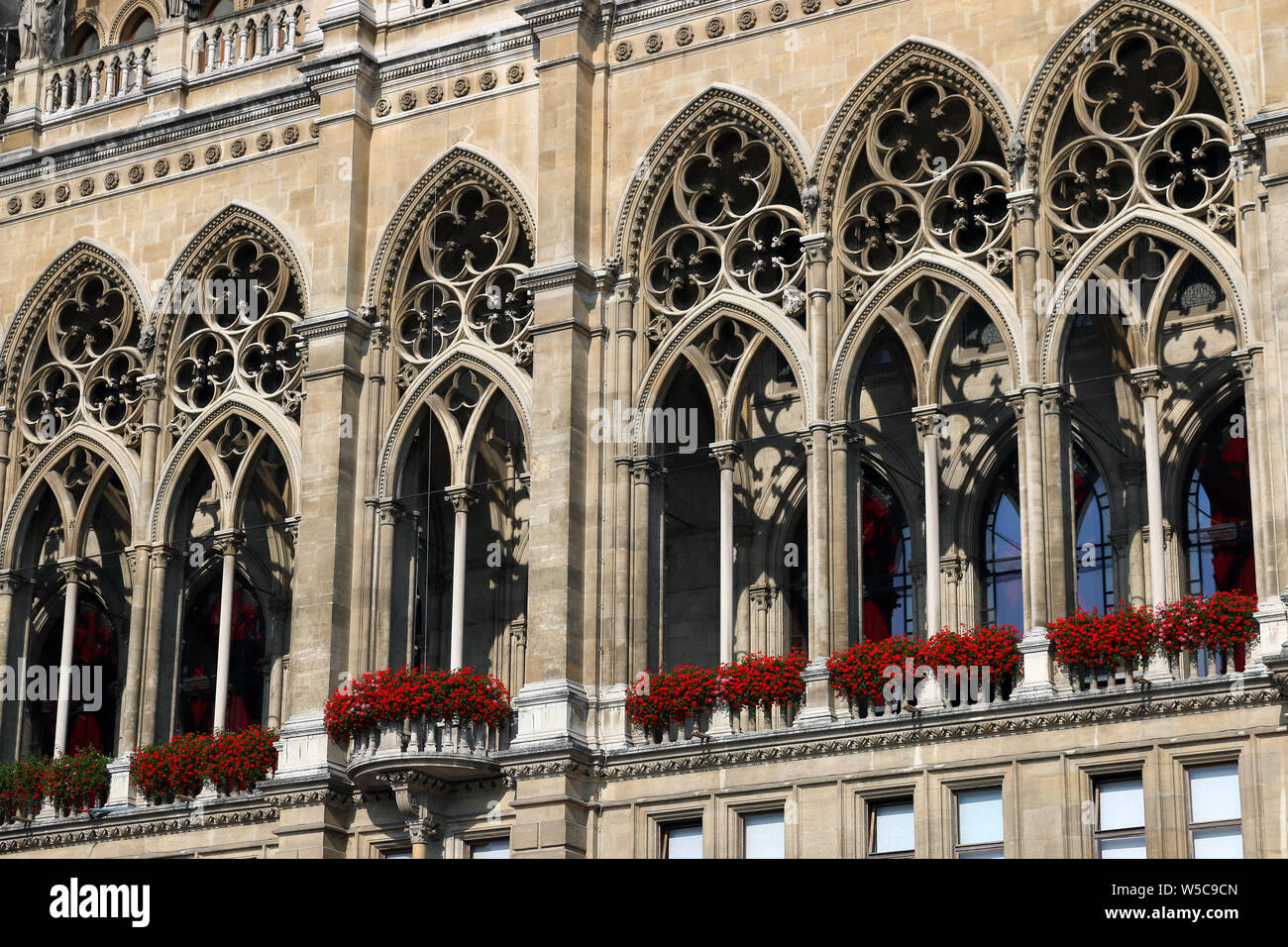 Windows and flowers facade Rathaus Vienna Austria Stock Photo - Alamy