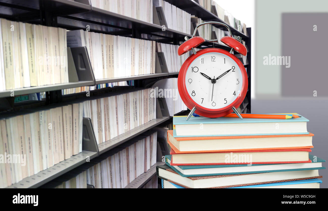stack of books in library for education concept Stock Photo - Alamy