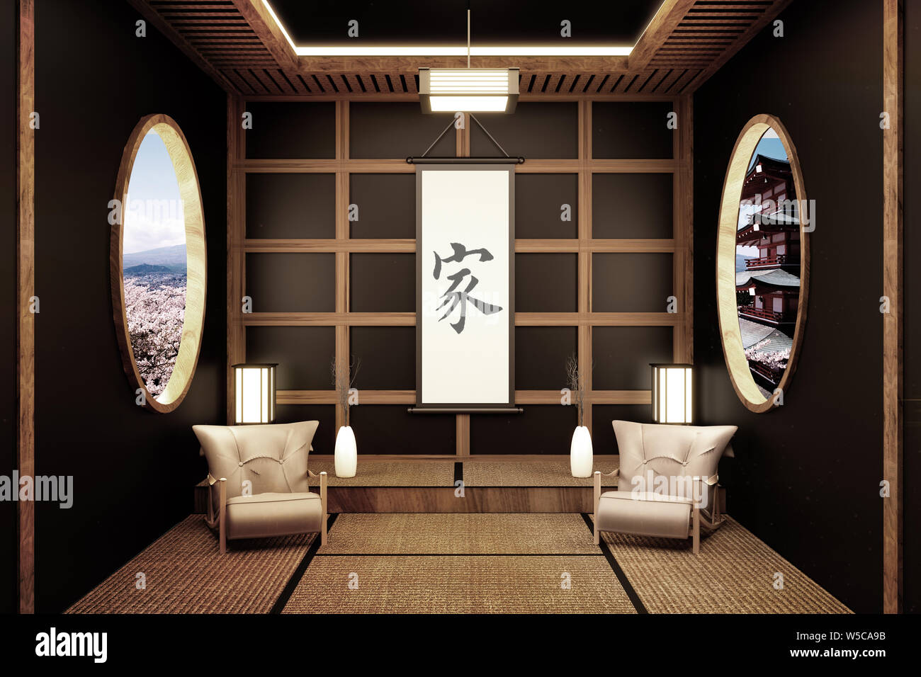 Japanese Room Design Zen style. 3D rendering Stock Photo - Alamy