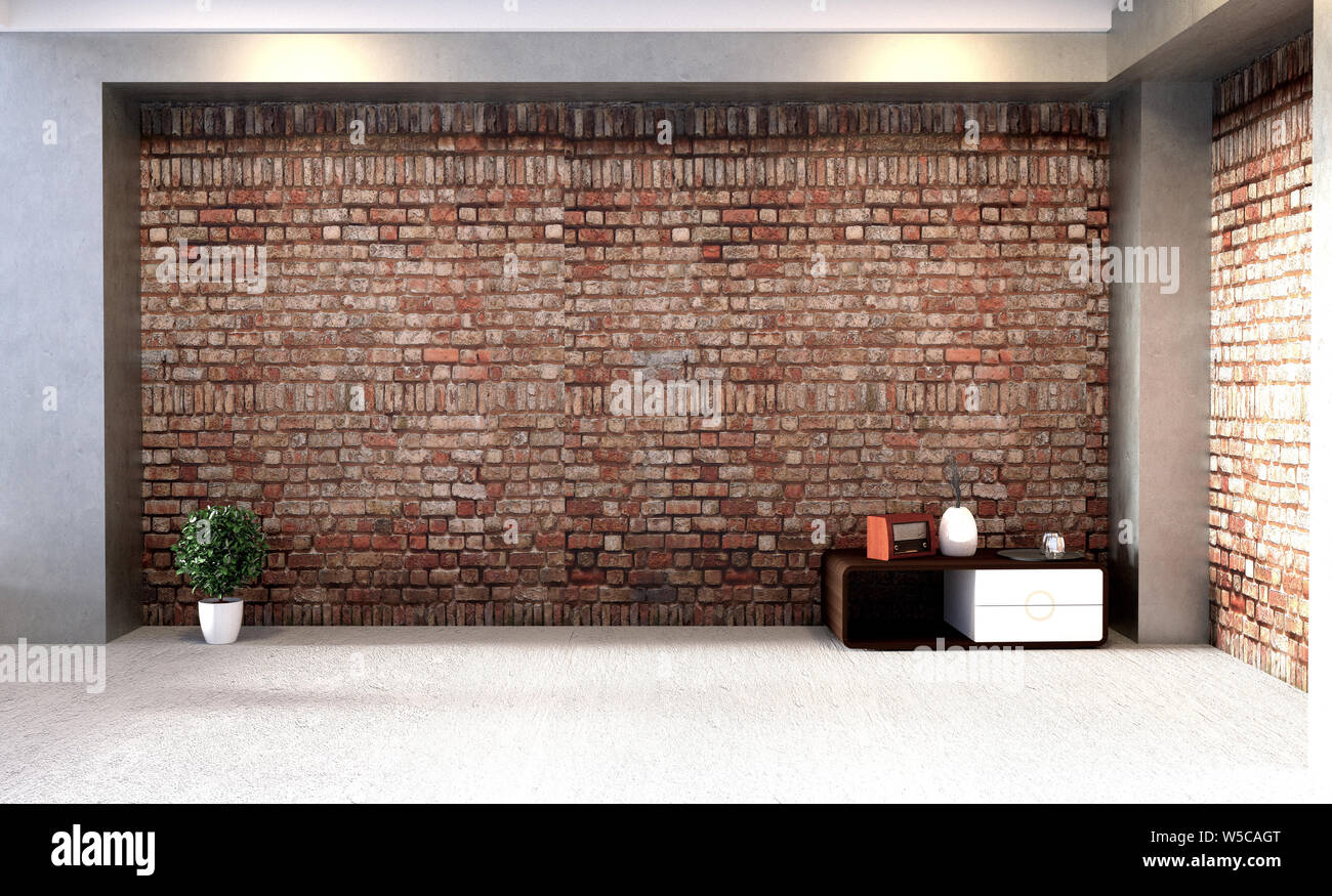 Empty room.Modern loft style living interior design. 3d rendering Stock ...