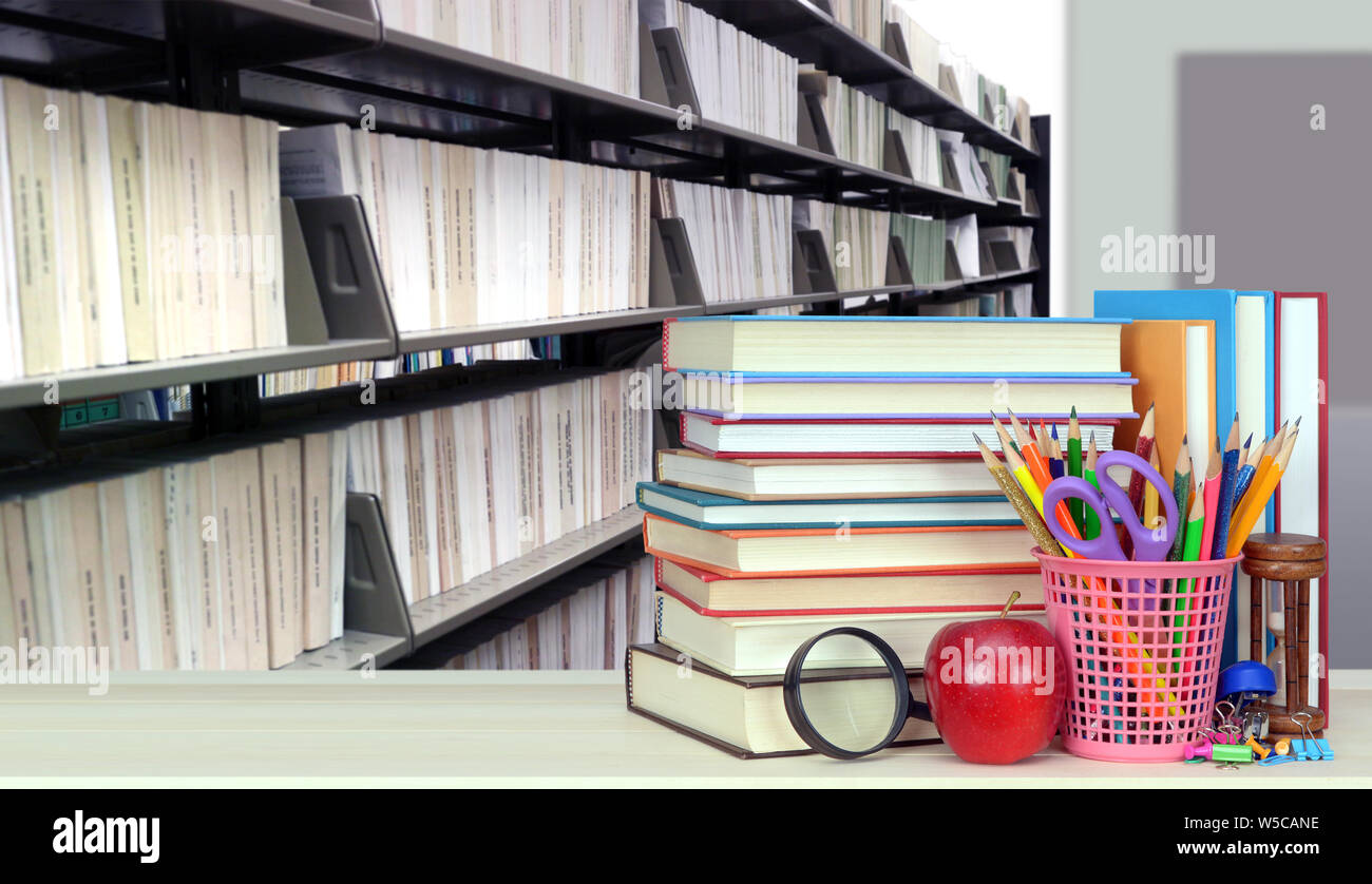 stack of books in library for education concept Stock Photo - Alamy