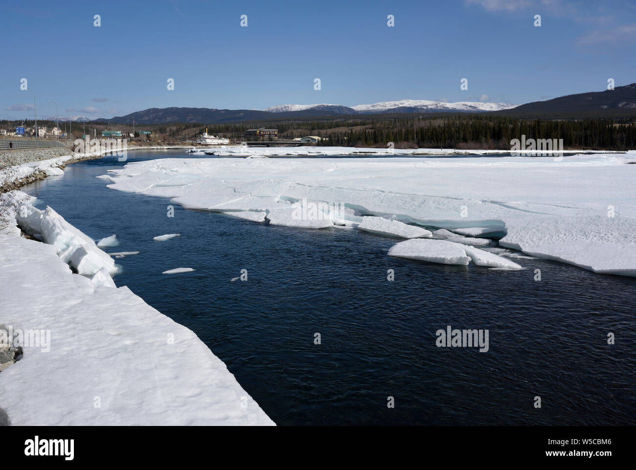 Melting ice in the Yukon River, Whitehorse, Yukon, Canada Stock Photo ...