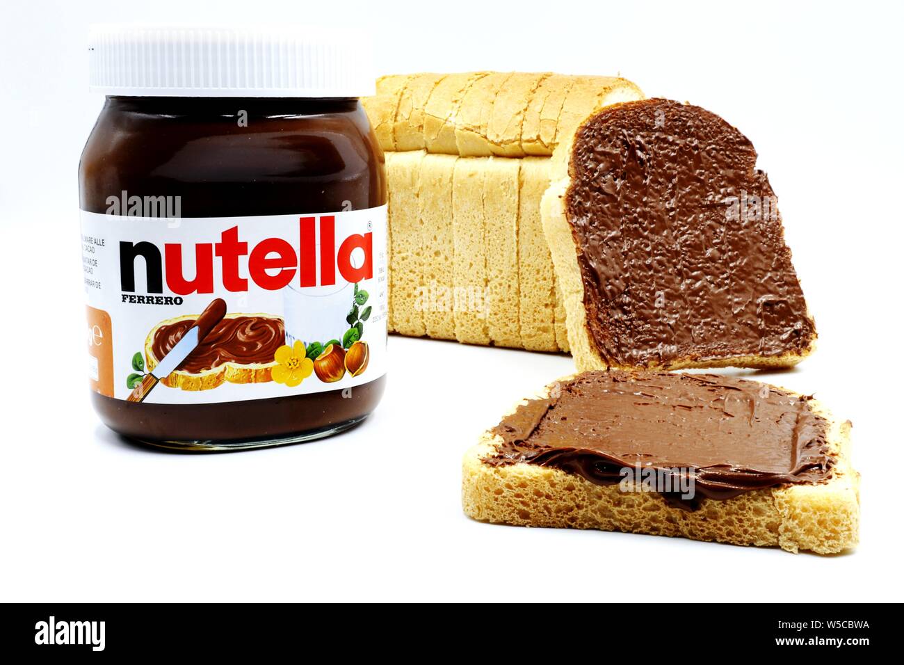 NUTELLA jar, Hazelnut Spread with Cocoa produced by Ferrero Stock Photo ...