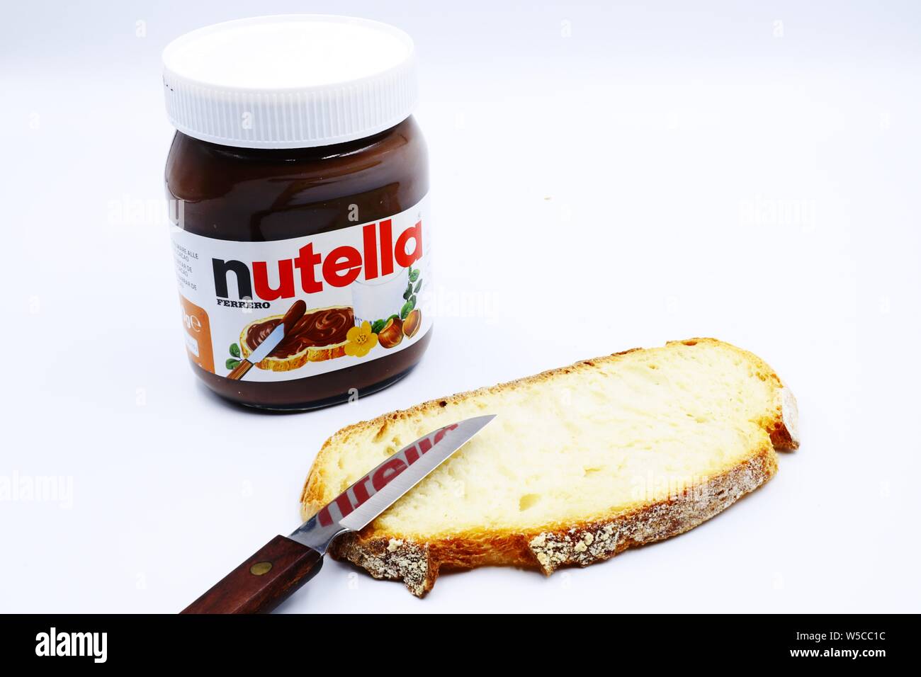 NUTELLA jar, Hazelnut Spread with Cocoa produced by Ferrero Stock Photo ...