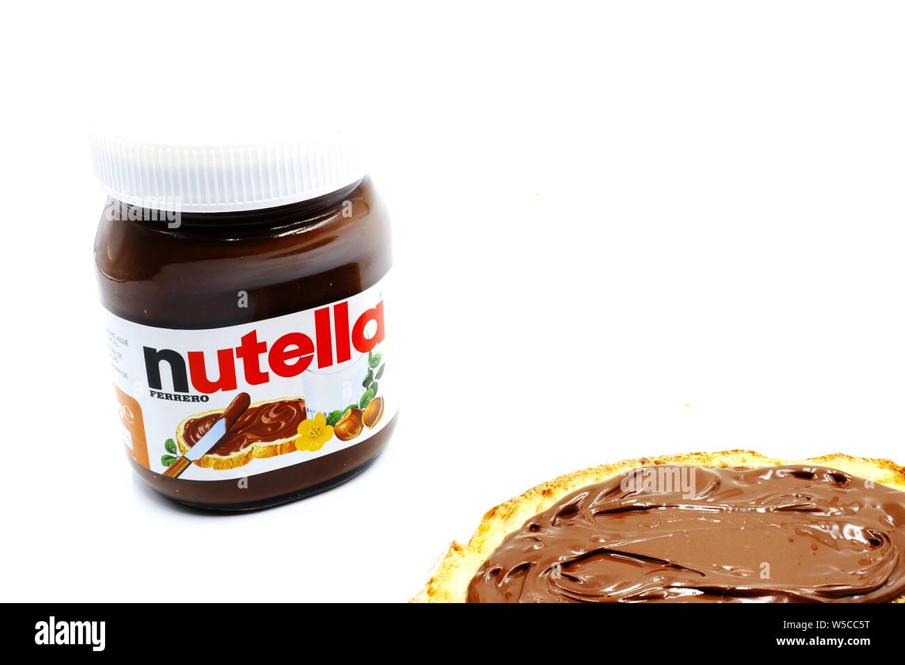 NUTELLA jar, Hazelnut Spread with Cocoa produced by Ferrero Stock Photo ...