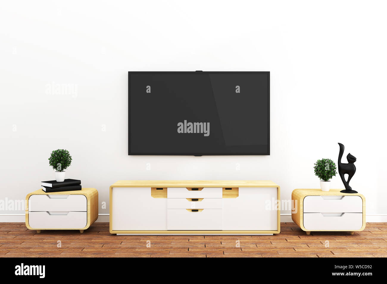TV in modern empty room, interior - minimal. 3d rendering Stock Photo ...