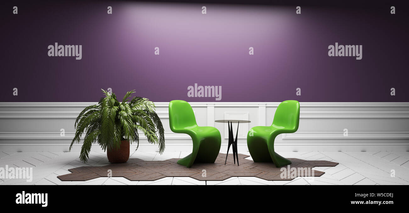 purple room - empty room interior design. 3D rendering Stock Photo - Alamy