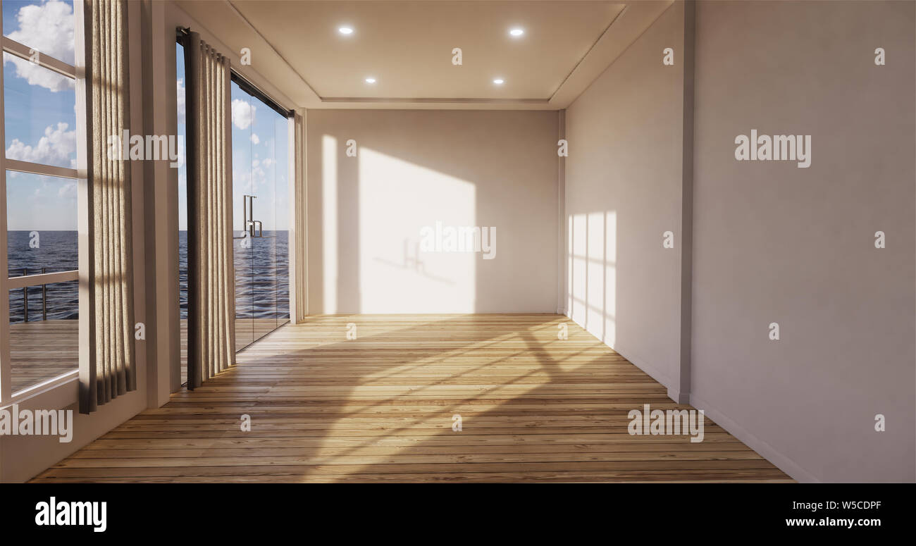Sea view living room with empty room. 3D rendering Stock Photo - Alamy