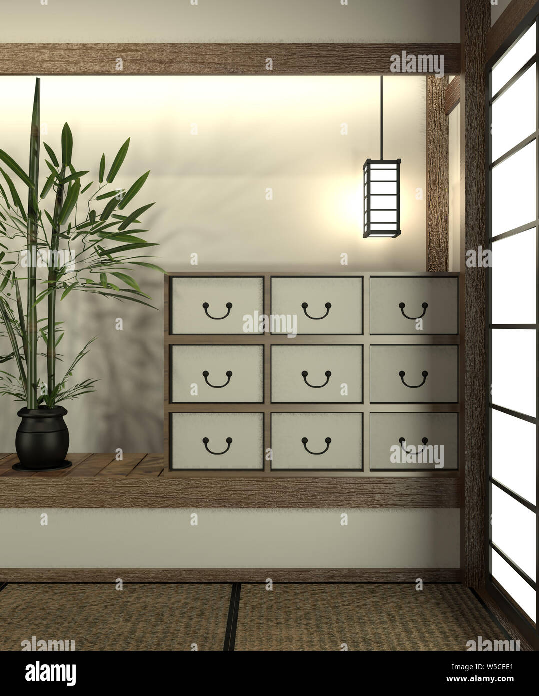 Mock up Japan room with tatami mat floor and decoration japan style was ...
