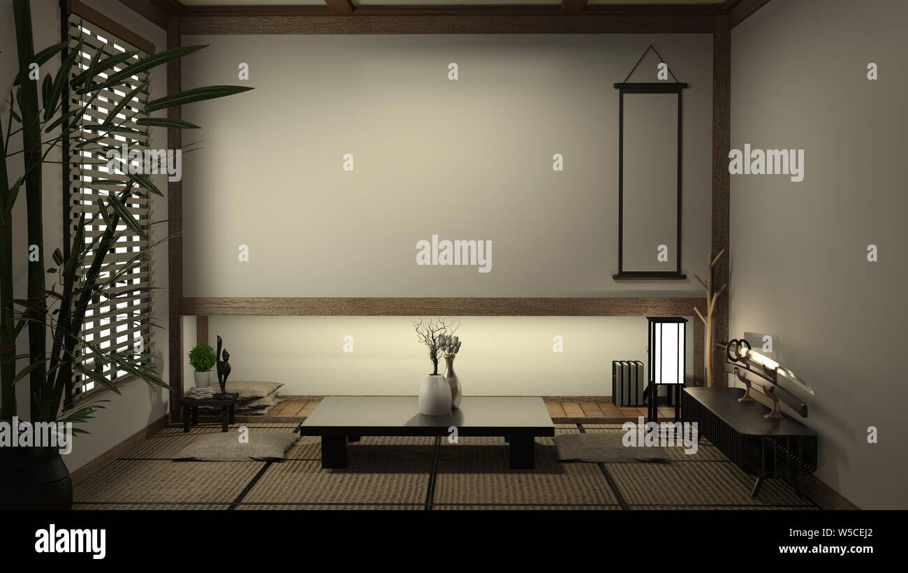 japan living room tatami mat and traditional japanese decoration ...