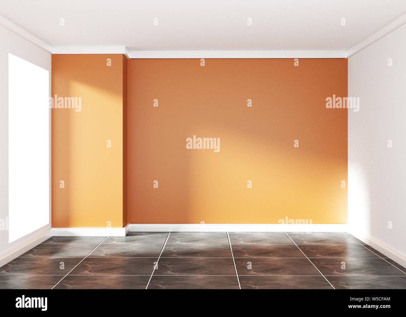 Empty orange room interior design 3d rendering Stock Photo - Alamy