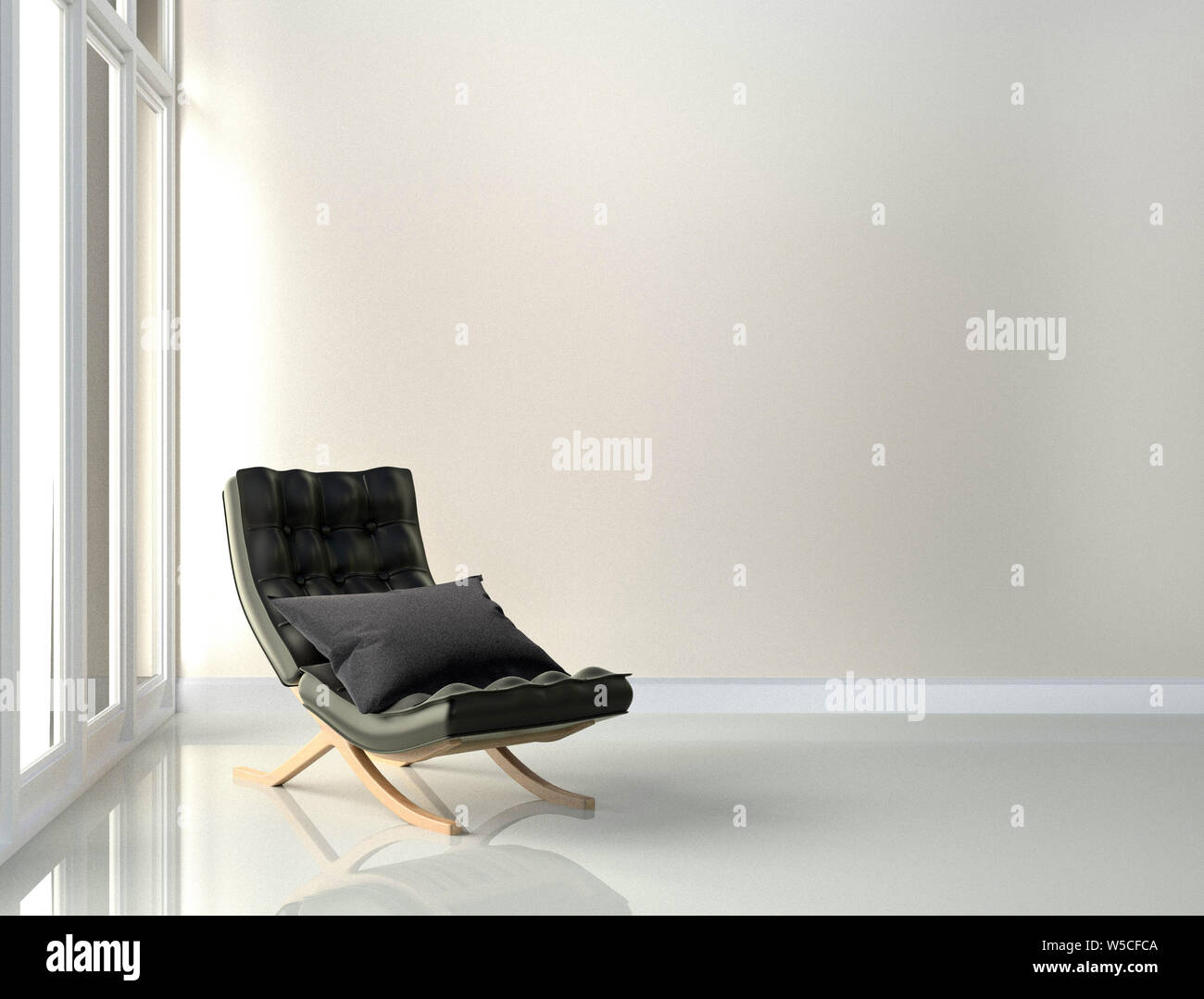 Black Leather Chair - Room interior on white wall background. 3D ...
