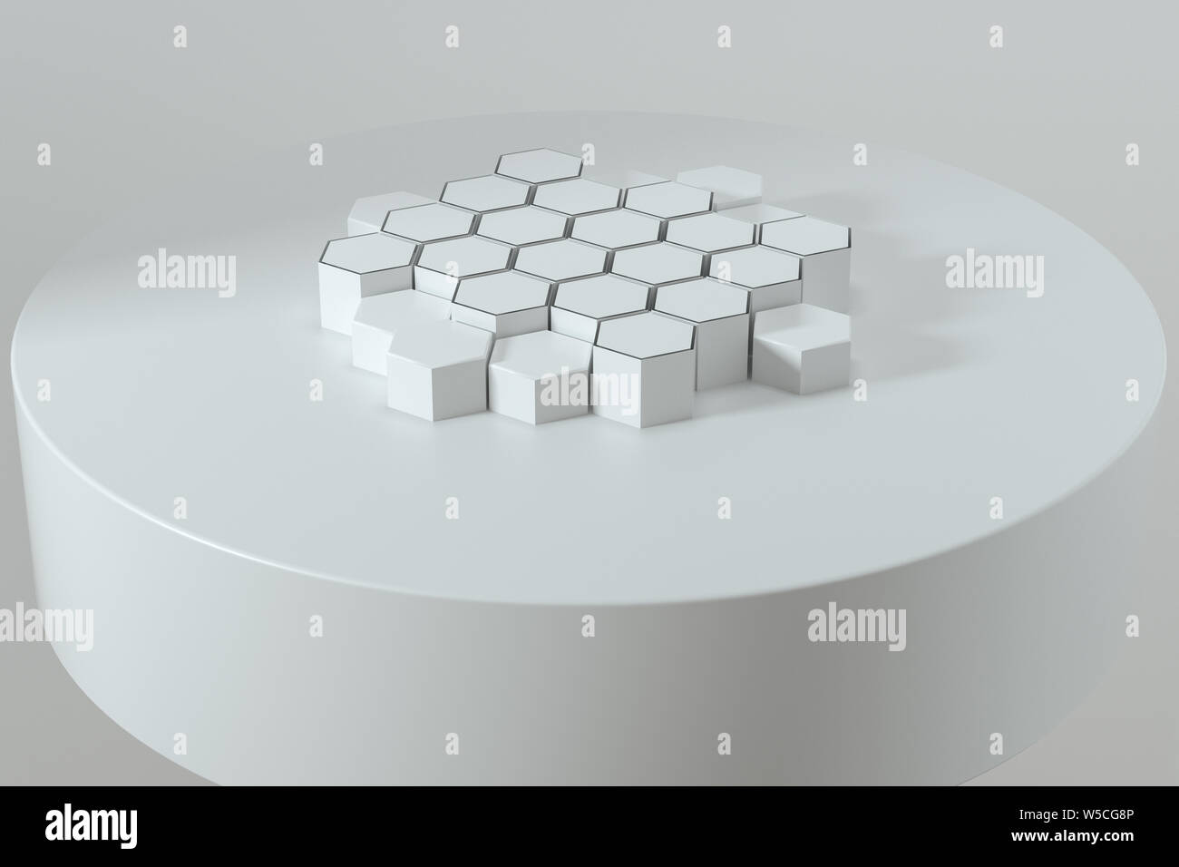 White hexagonal platforms connected together background, 3d rendering ...