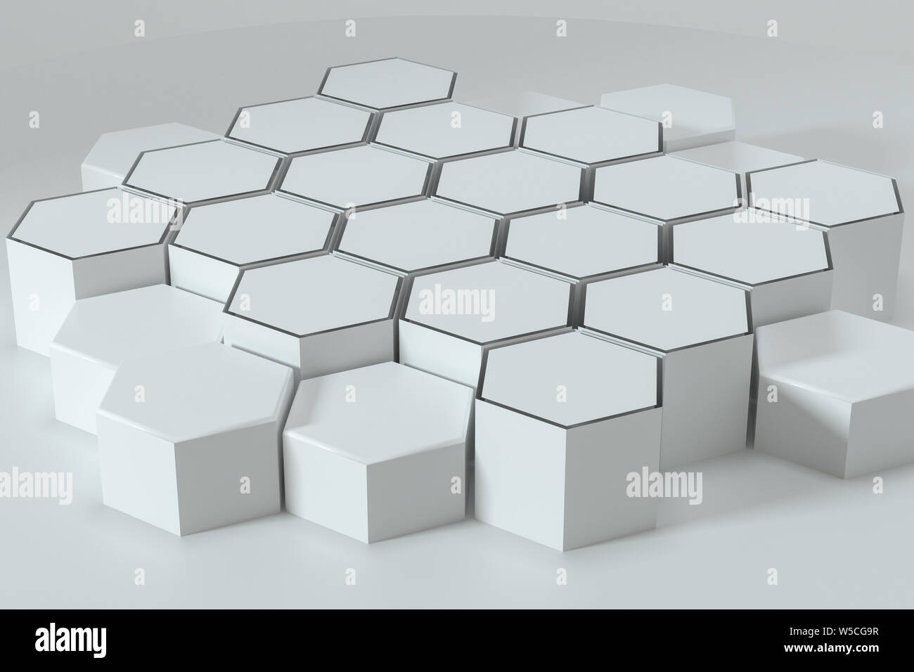 White hexagonal platforms connected together background, 3d rendering ...