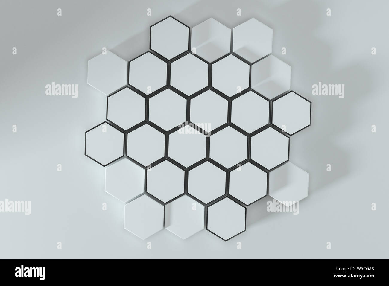 White hexagonal platforms connected together background, 3d rendering ...