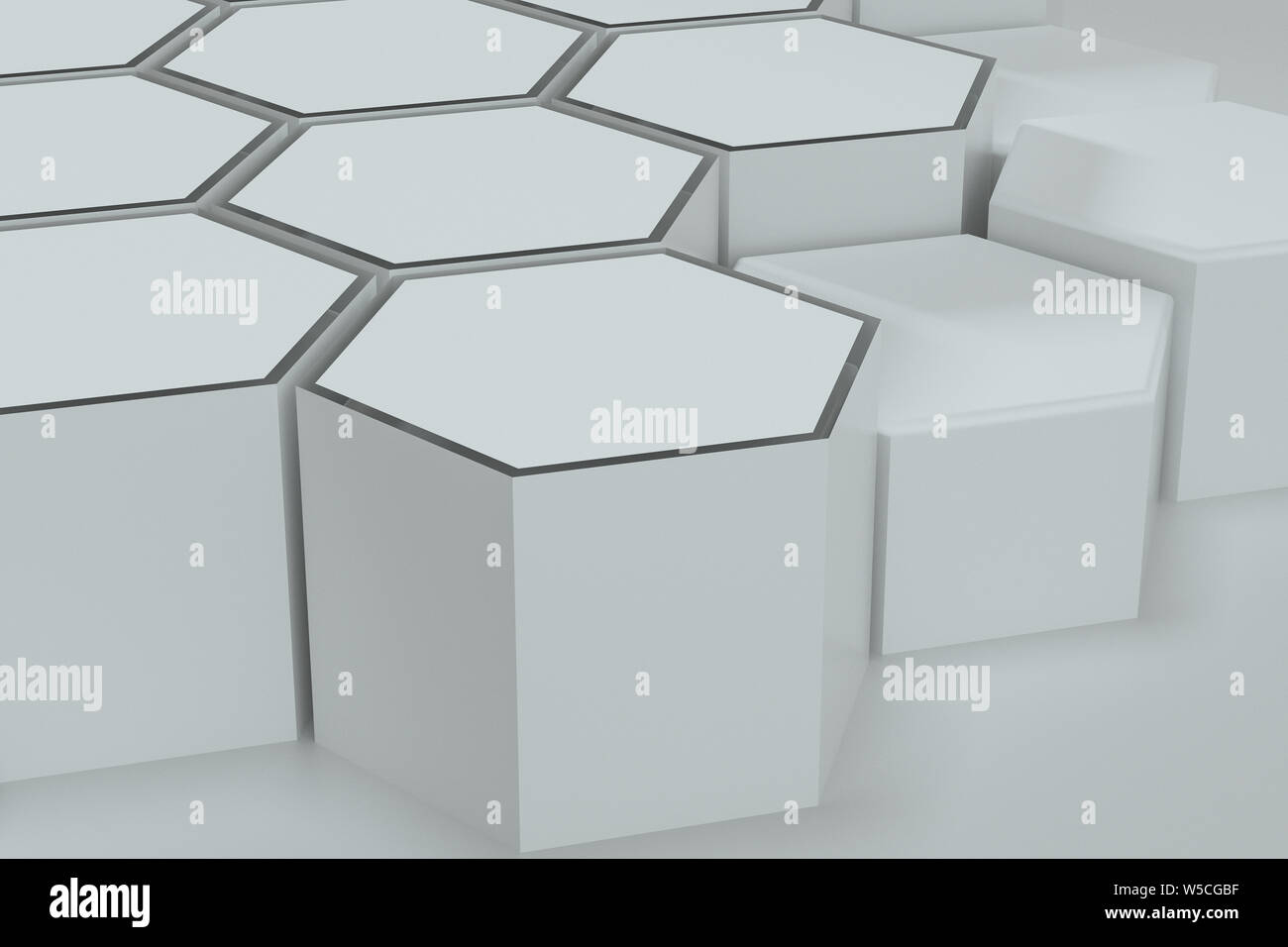 White hexagonal platforms connected together background, 3d rendering ...