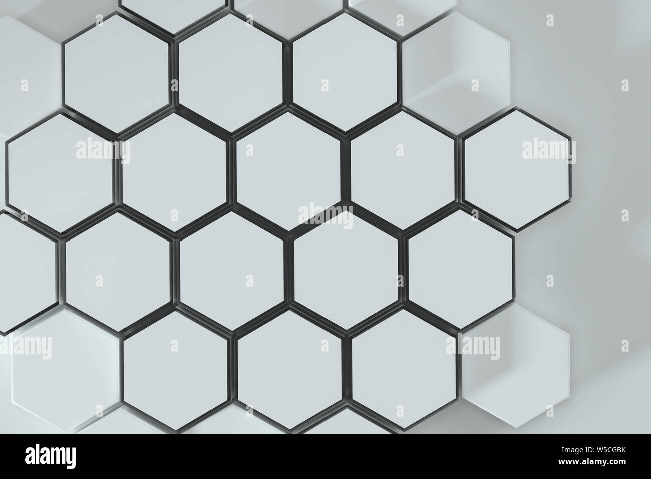 White hexagonal platforms connected together background, 3d rendering ...