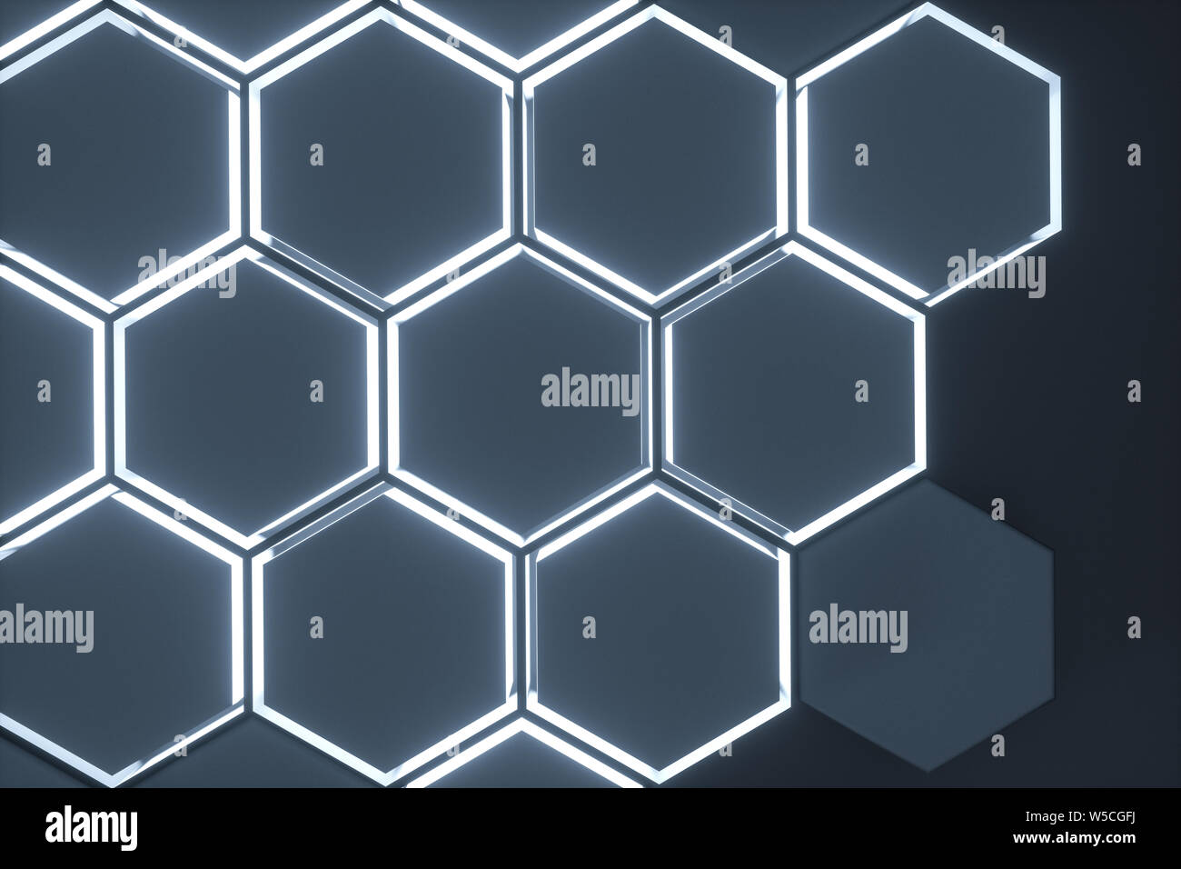 Dark hexagonal platforms connected together background, 3d rendering ...