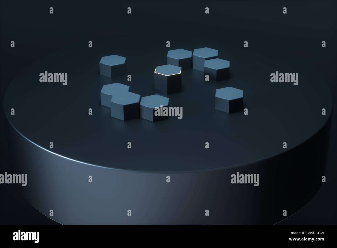 Dark hexagonal platforms connected together background, 3d rendering ...