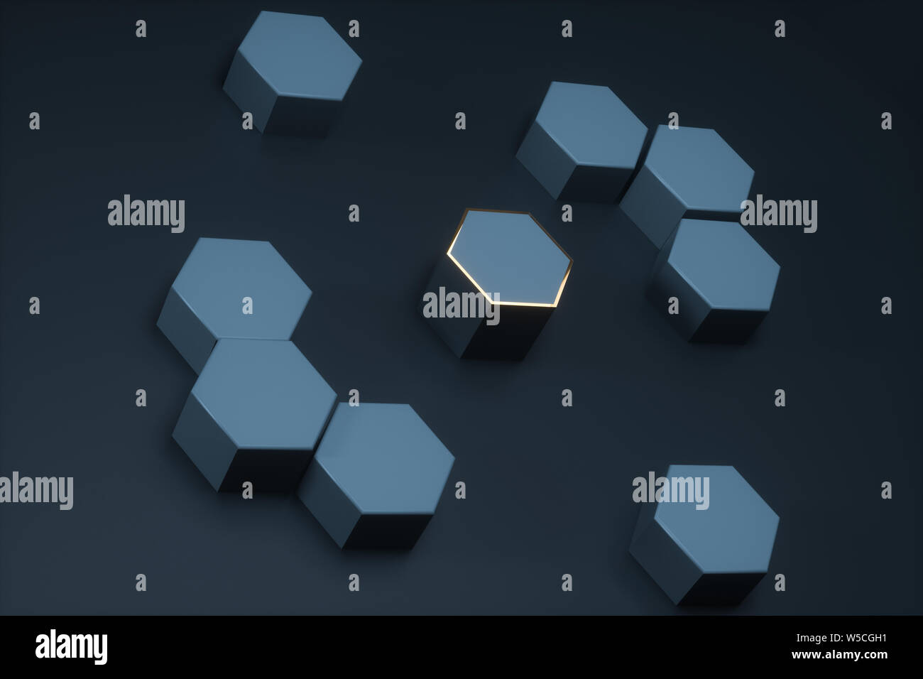 Dark hexagonal platforms connected together background, 3d rendering ...