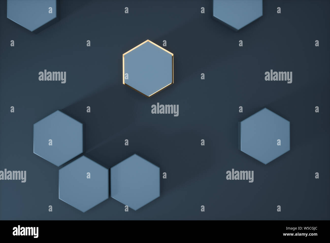 Dark hexagonal platforms connected together background, 3d rendering ...