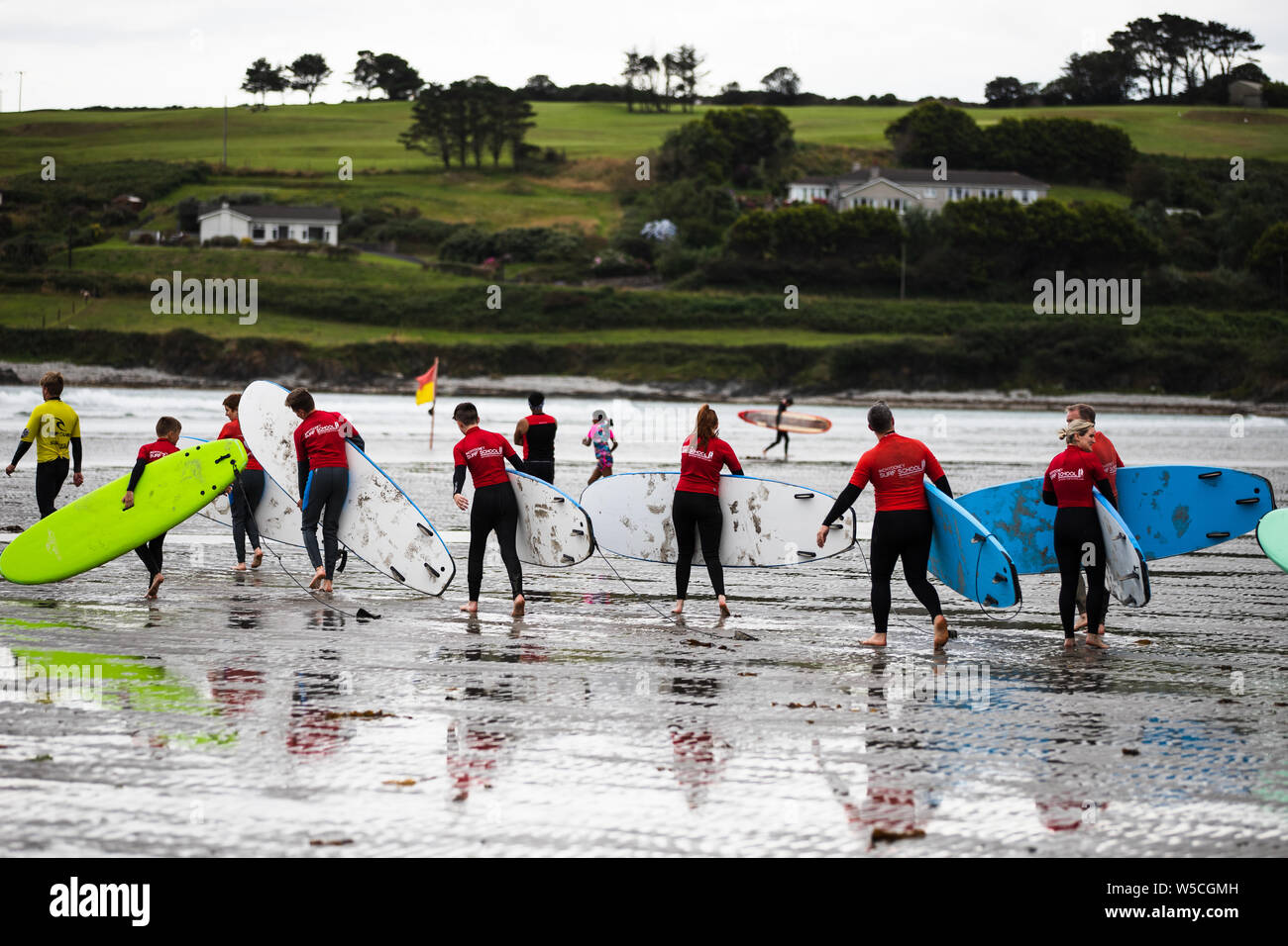 July 27th, 2019, Clonakilty, Ireland - students from a local surfing ...