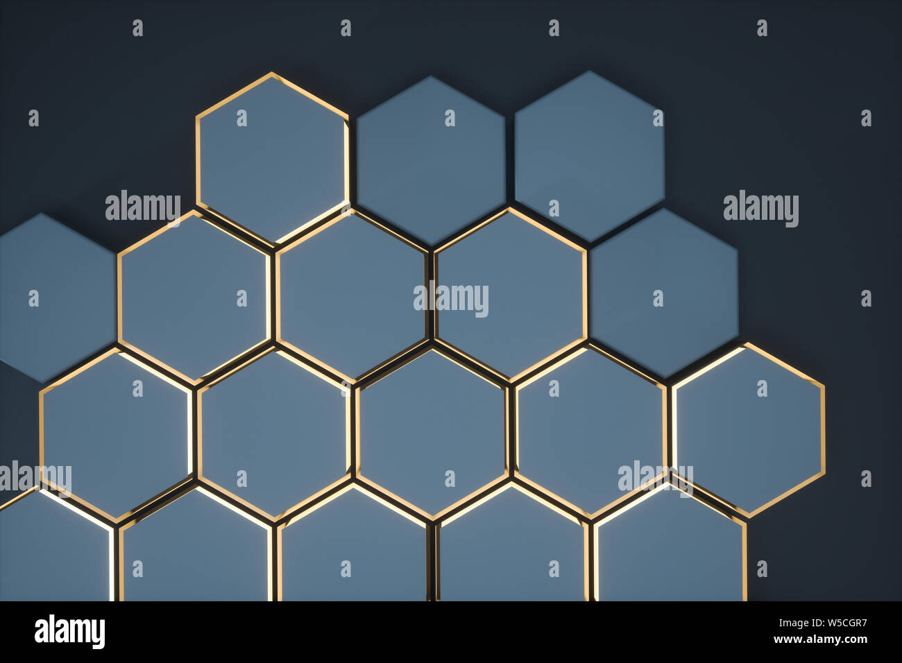 Dark hexagonal platforms connected together background, 3d rendering ...