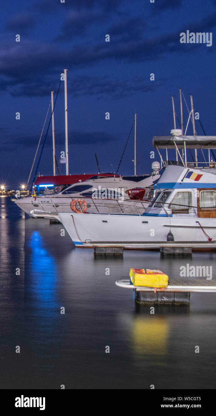 Mangalia / Romania - June 29, 2019: Landscape of some boats and the sea ...