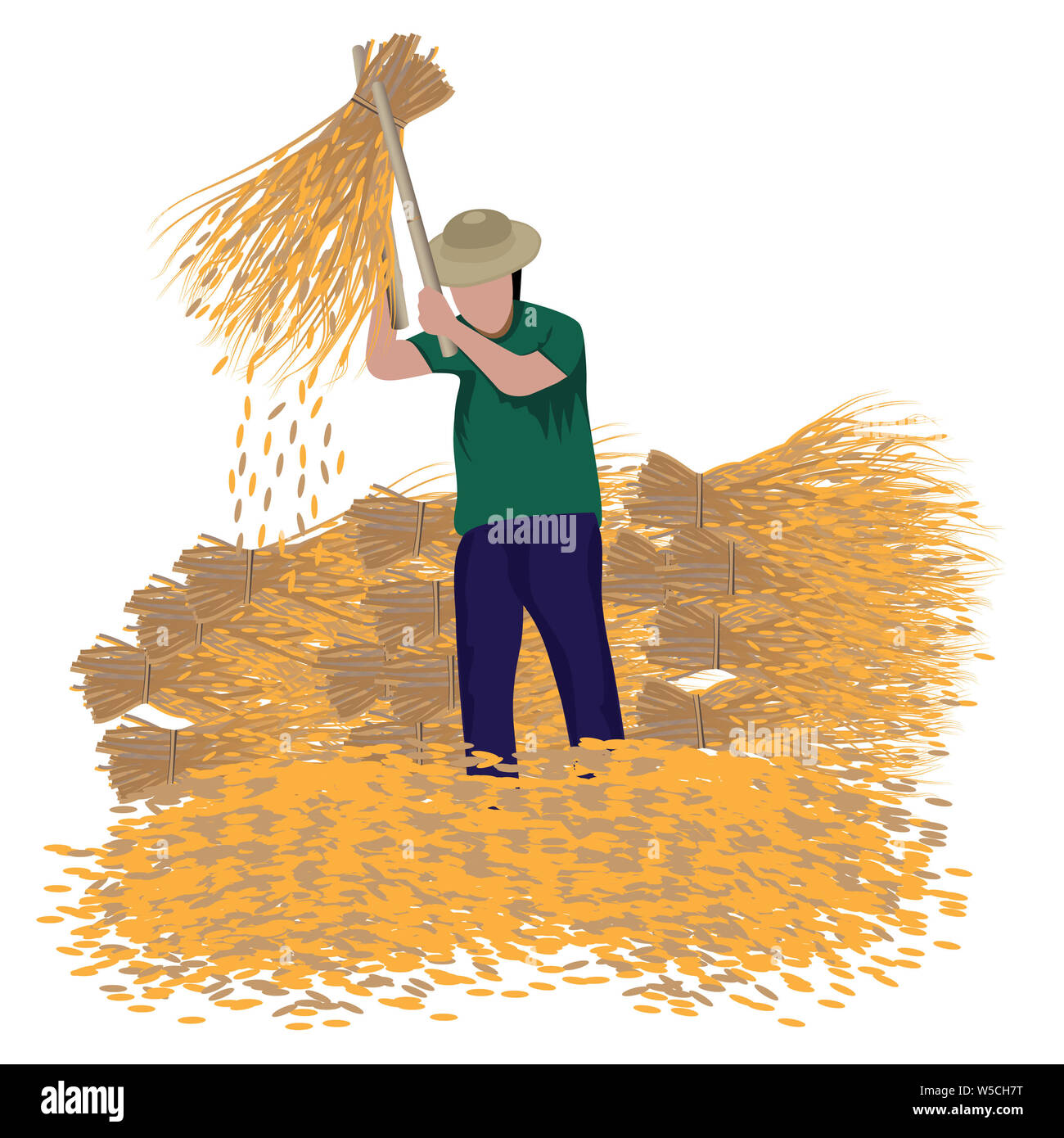 farmer thresh rice vector design Stock Photo - Alamy