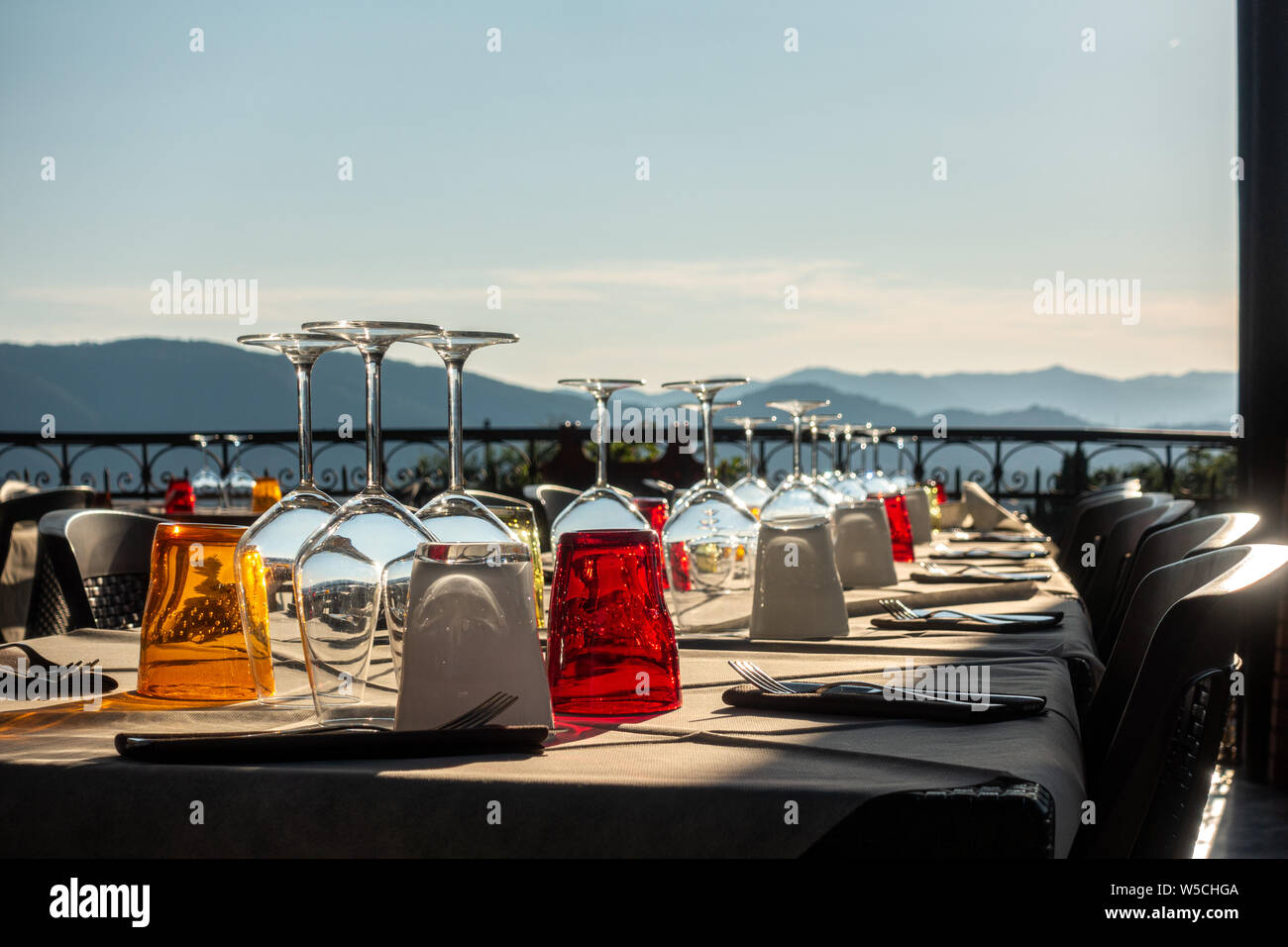 a nicely set table and in the background Tuscany Stock Photo - Alamy