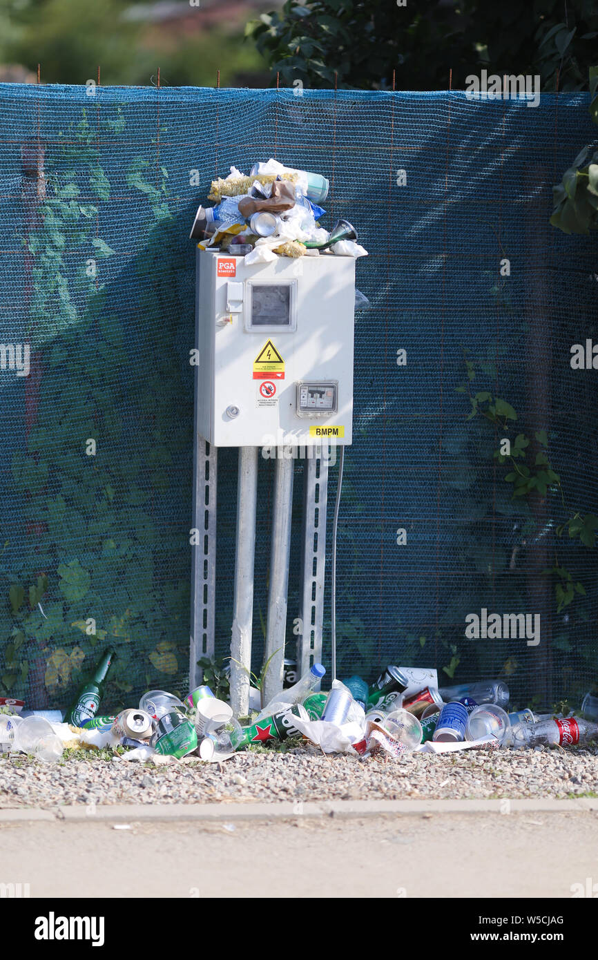 Bontida, Romania - July 21, 2019: Garbage on the ground and on an ...
