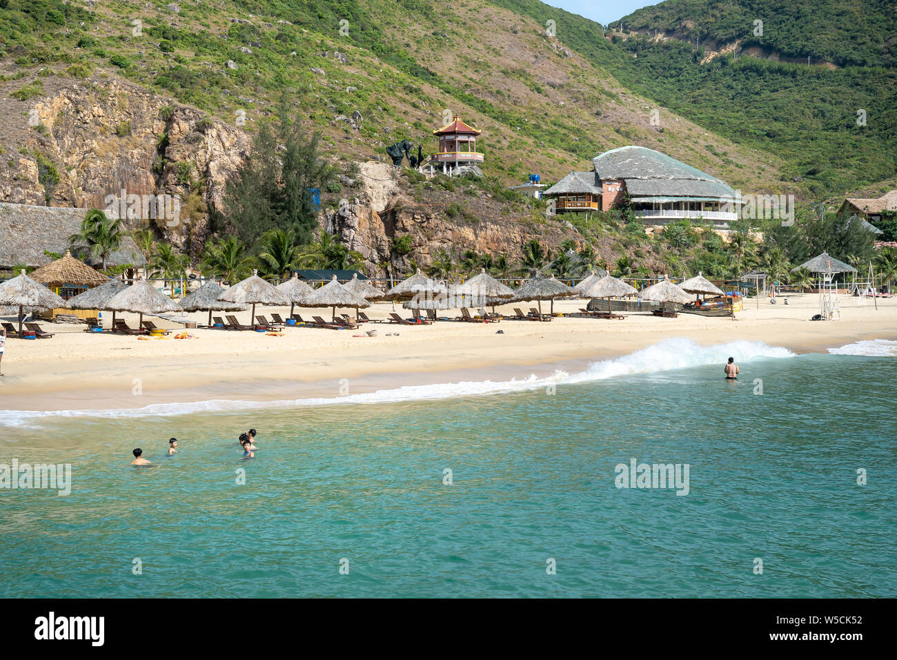 A beautiful beach with resorts and restaurant on Ky Co Island. This is ...