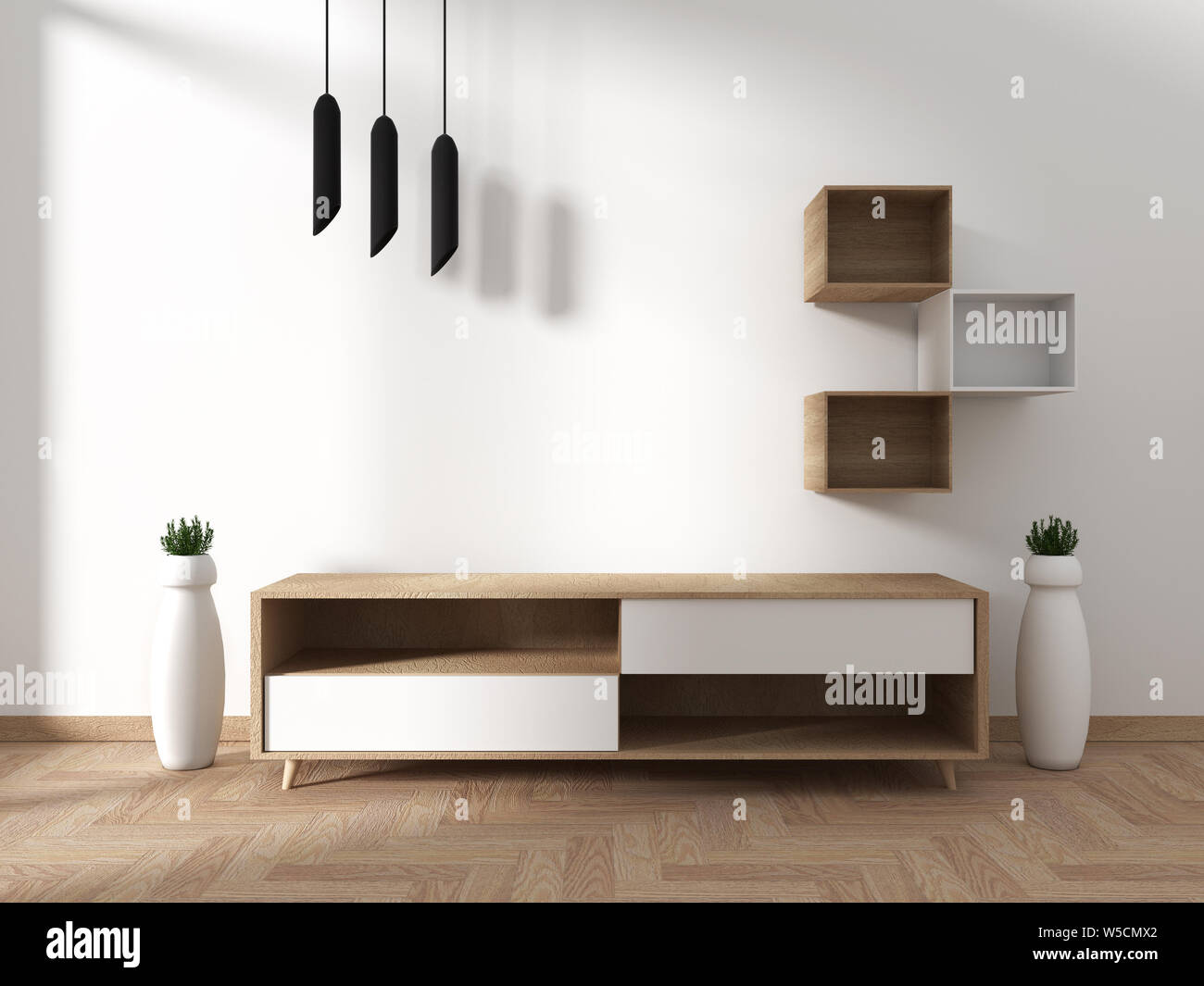 Tv cabinet in modern empty room Japanese - zen style,minimal designs ...