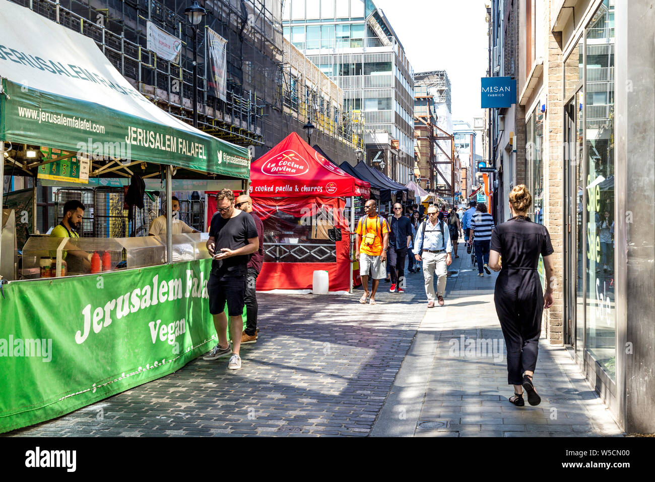 Stalls at the Berwick Street Food Market in Soho, London, UK Stock ...